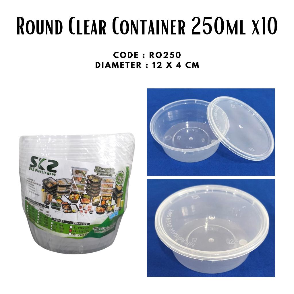 ROUND CLEAR CONTAINER 250ML X10/ PLASTIC CANNISTER/ ROUND TUPPER WARE ...