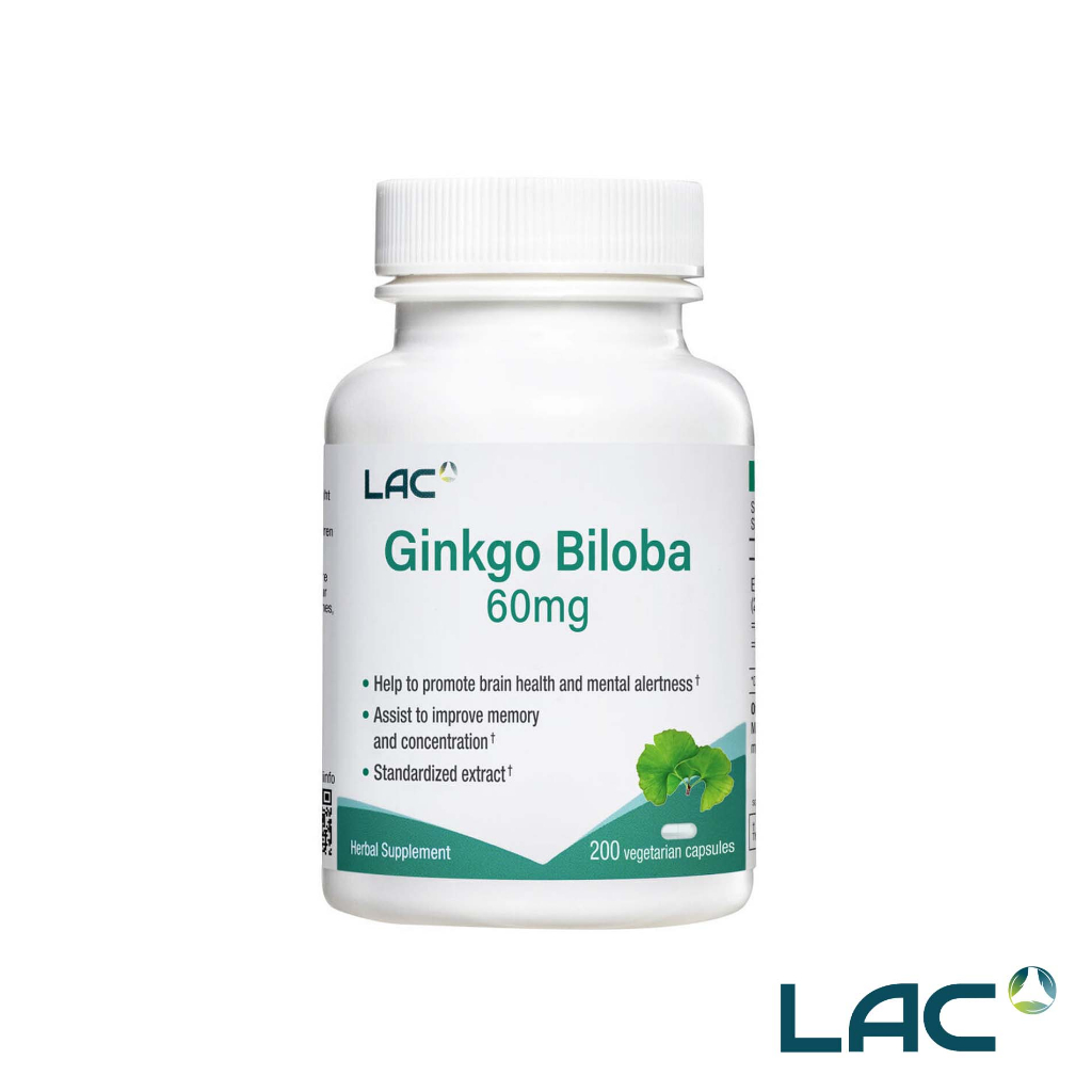 LAC Ginkgo Biloba 60mg 200 Veg. Capsules (Consume within October 2027 ...