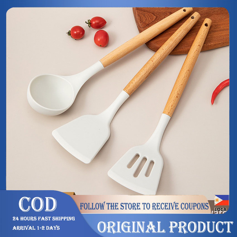 Wooden Handle White color Non-stick Food Grade Silicone Kitchen ...