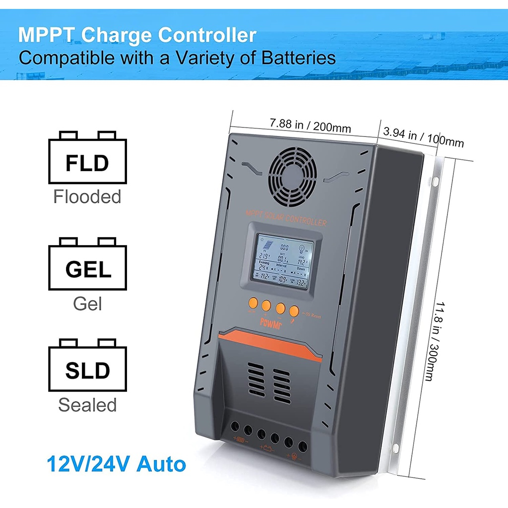 PowMr Mppt 100A Solar Controller Charge Max 100V Panel Input 12V 24V Auto Battery With Backlight ...