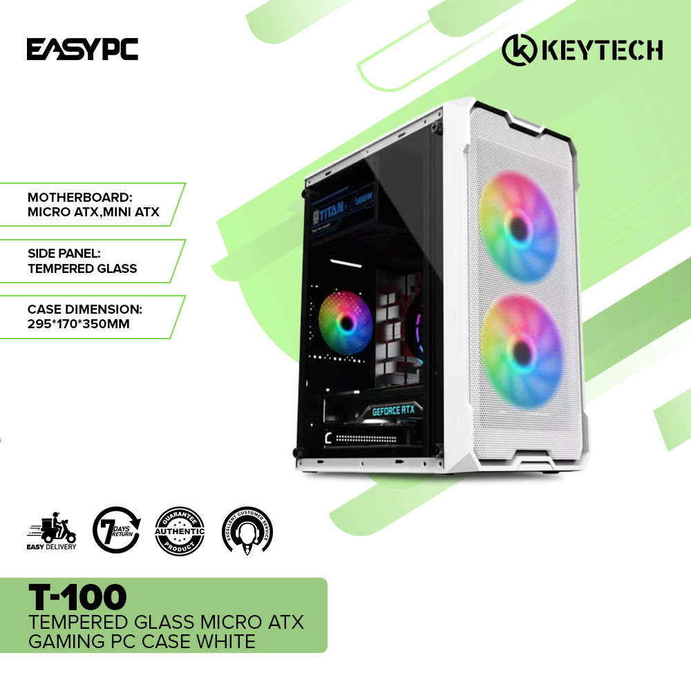 EasyPC| Keytech T-100 tempered glass pc case gaming| Micro ATX| Black ...