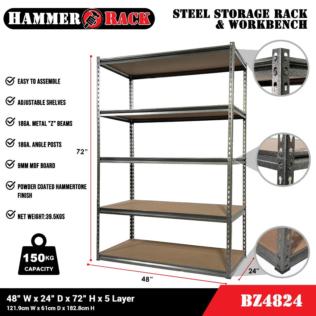 HAMMER RACK Boltless Steel Storage Shelving and Workbench Adjustable ...