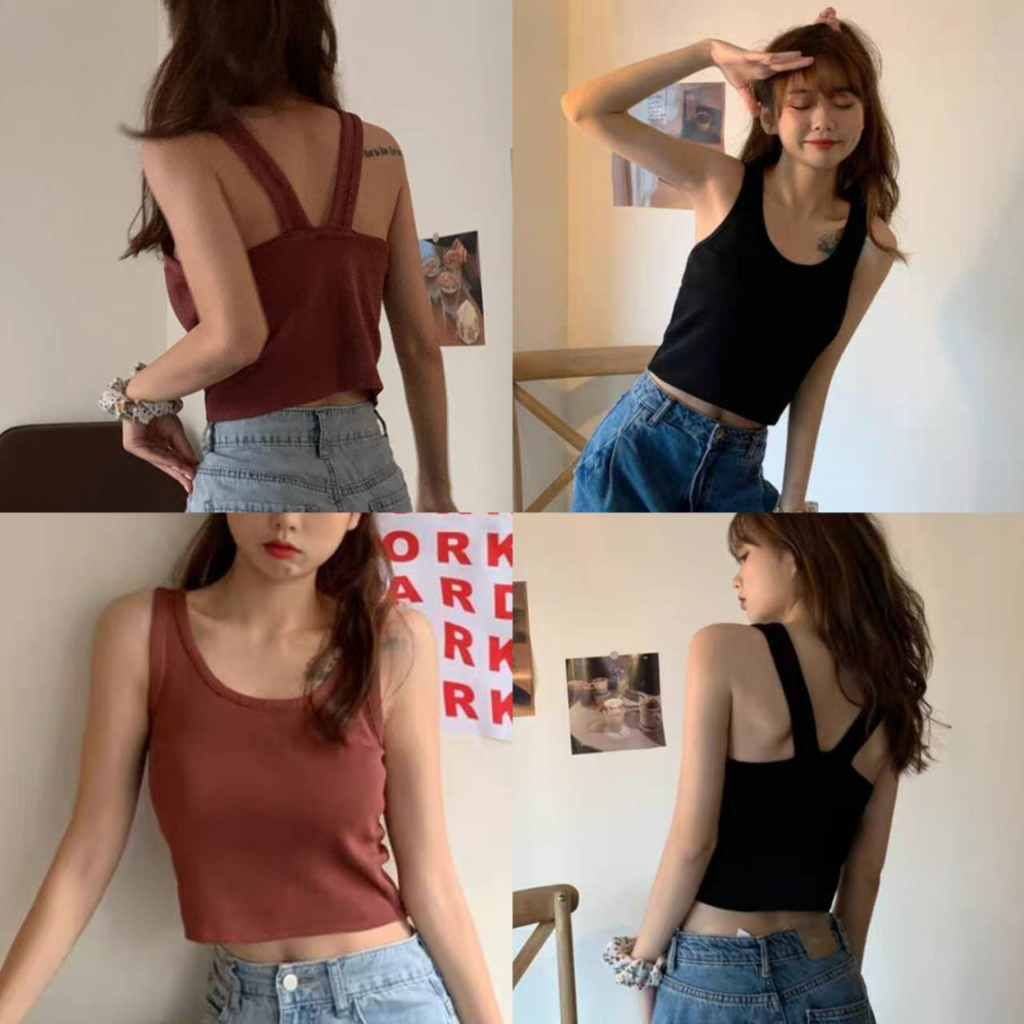Basic Crop Top vest strap plain tops outside wearing a fashionable ...