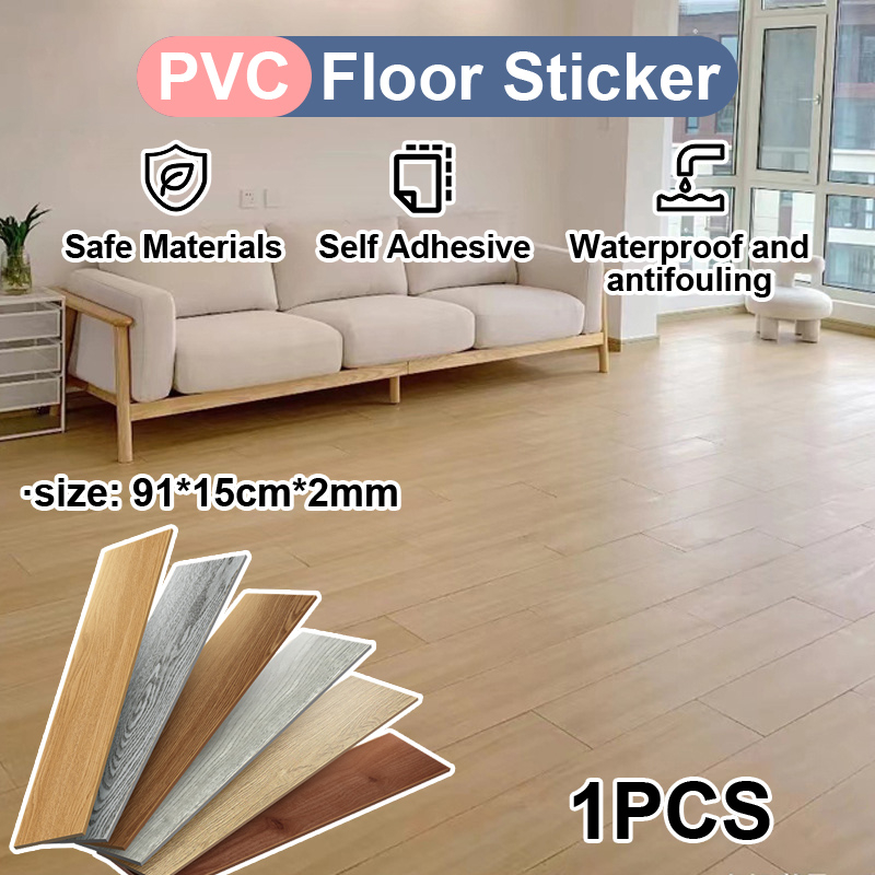 Floor Stickers 2mm thick 91X15cm Wooden Vinyl Self-adhesive PVC Vinyl ...