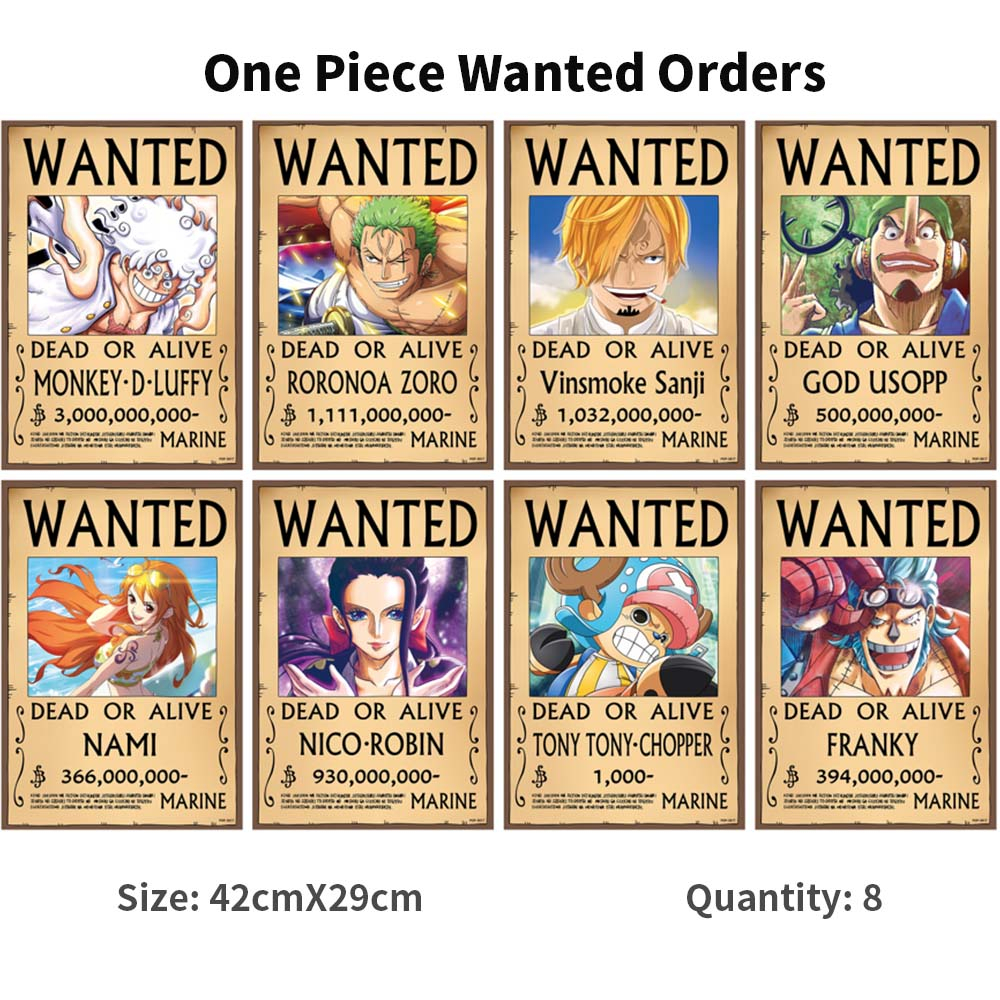 8pcs One Piece Wanted Poster Set Anime Posters Home Wall Decoration ...