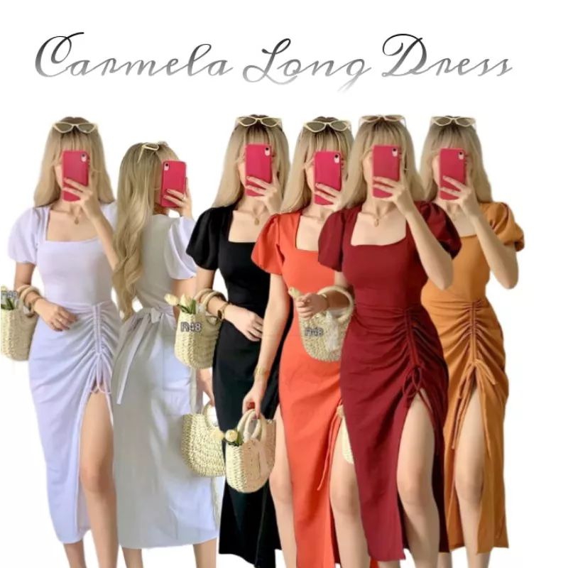 CARMELA LONG DRESS DRAWSTRING IN HIGH SLIT FIT UP SMALL TO MEDIUM CREPE ...