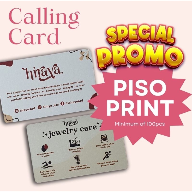 PISO PRINT CALLING CARD, LOYALTY CARD, NOTECARD, CARE CARD, THANK YOU ...
