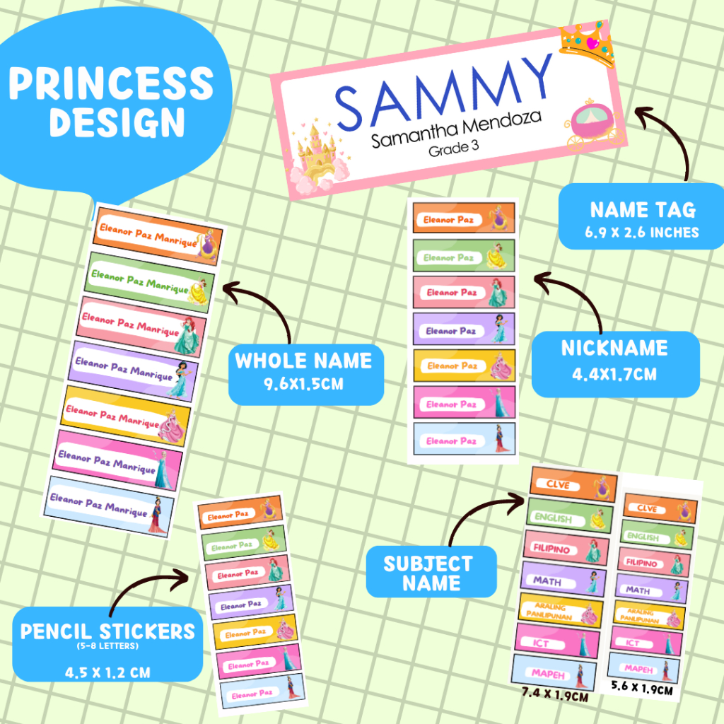 Princess sticker - back to school personalized stickers name sticker ...
