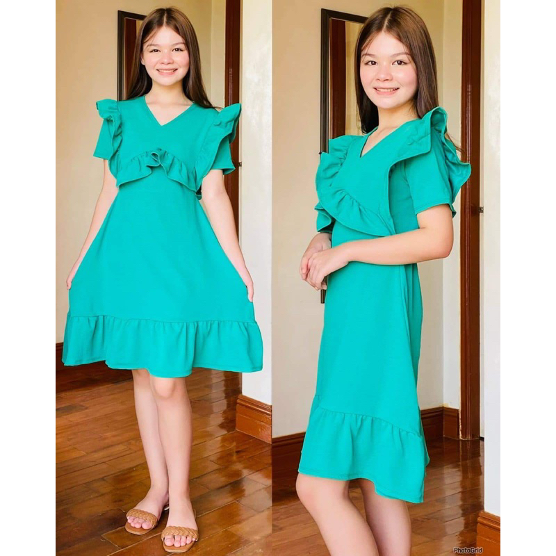 Jaime & Tere Teens Plain Ruffles Midi Dress Fit From 10 to 13 Years Old ...