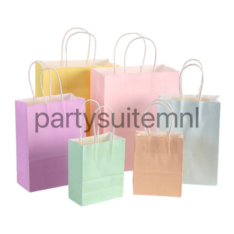 12 Pieces Pastel Macaroon Color MEDIUM Plain Colored Paper Bag (21cm ...