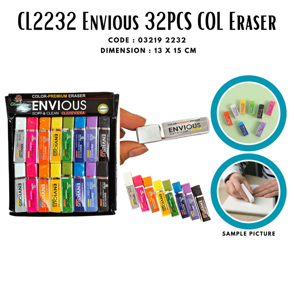[ON HAND] 03219 2232 CL2232 ENVIOUS 32PCS COL ERASER / COLORED ERASER ...