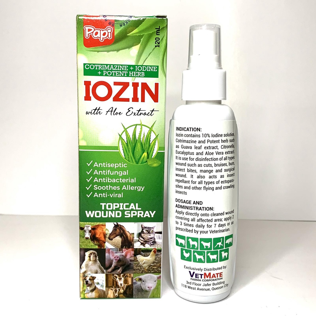 Papi Iozin (Iodine, Potent Herbs, Aloe Extract) Wound Spray (120 mL ...