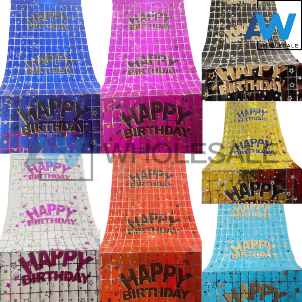 PS-404 [1 pc] Happy Birthday Foil Curtain Tile Square Party Backdrop ...