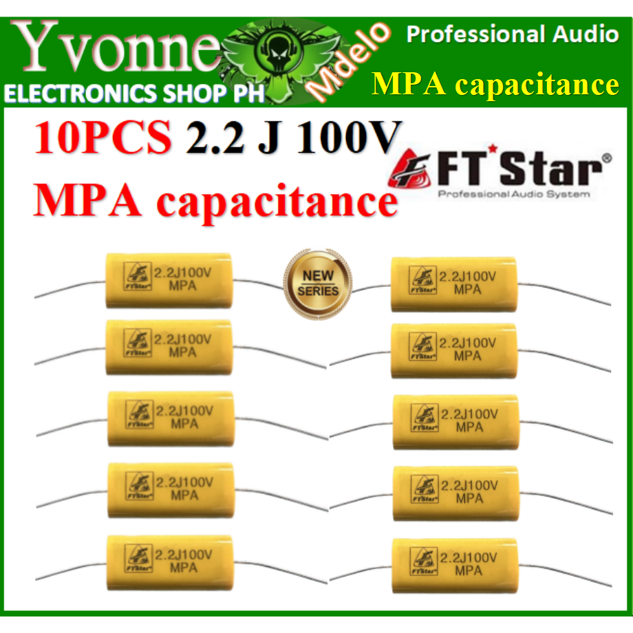 The 10PCS audio frequency divider capacitor MPA 2.2 100V series yellow ...