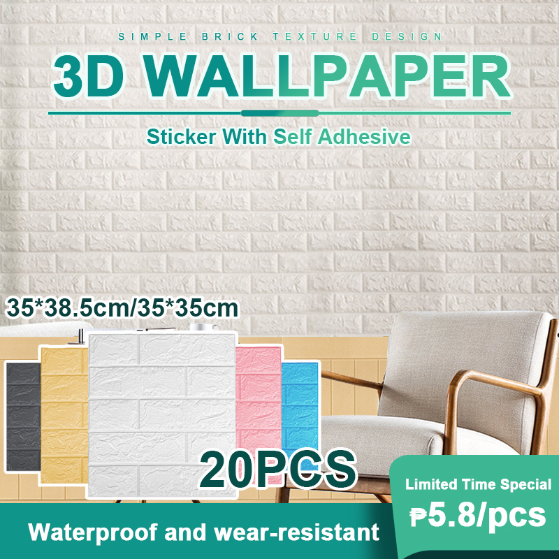 20pcs 38x35cm Wallpaper Brick 3D Wall Sticker Foam Self Adhesive Wall ...