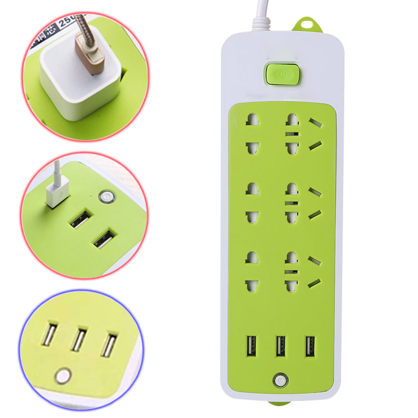 2m Multifunction Extension Cord 6-Socket Plug and 2- USB Port for ...