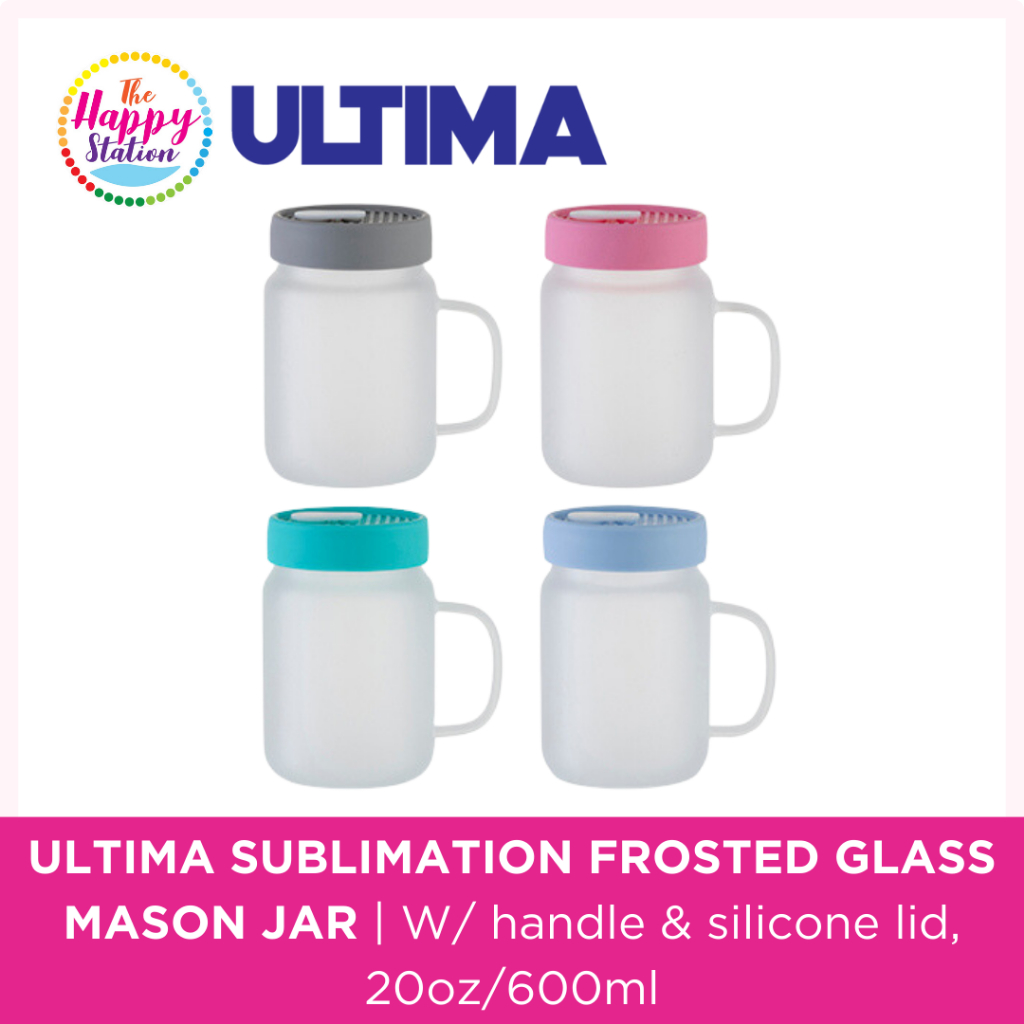 ULTIMA | Sublimation Frosted Glass Mason Jar w/ handle and silicone lid ...