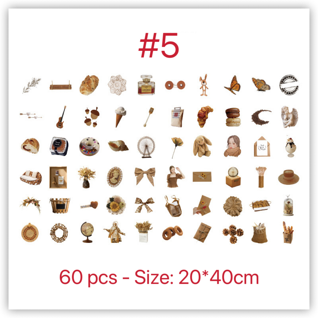 60 pcs sticker pack creative children's handbook stickers cute retro ...