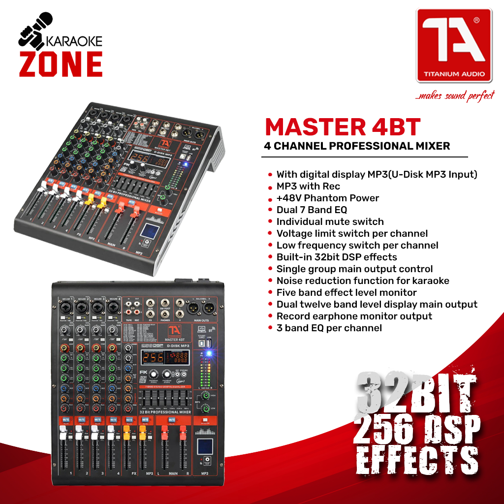 Titanium Audio Master 4bt 4 Ch Mixer 32 Bit Dsp Effects Usb