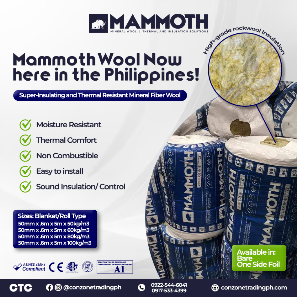 Mammoth Rockwool Insulation | Bare & 1s Foil | 50kg density (.6m x 5m x ...