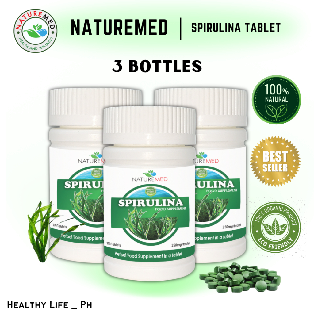 3 Bottles NatureMed SPIRULINA Tablet | 200 Tablets/Bottle | Helps ...