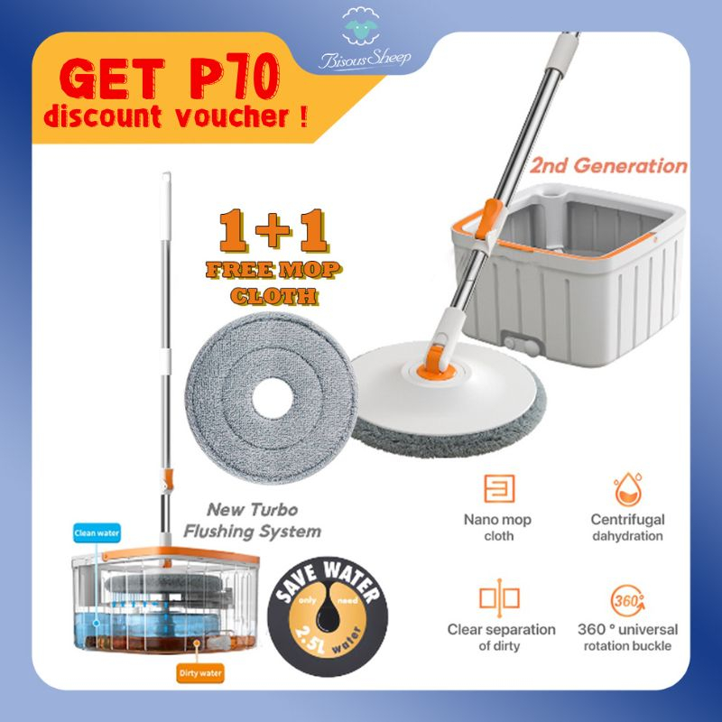 Self Wash Spin Mop with Bucket Spinner Flat Mop 360 Rotating Cleaner ...