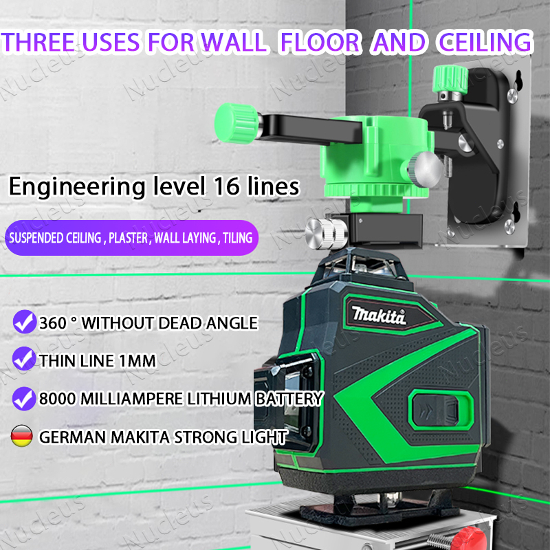 MAKITA 16 Line Laser Level Green Light Self-Leveling 360° Rotary Cross ...