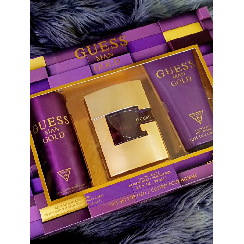 Guess Gold Man EDT Set 75ml + 226ml Body Spray + 200ml Body Spray ...