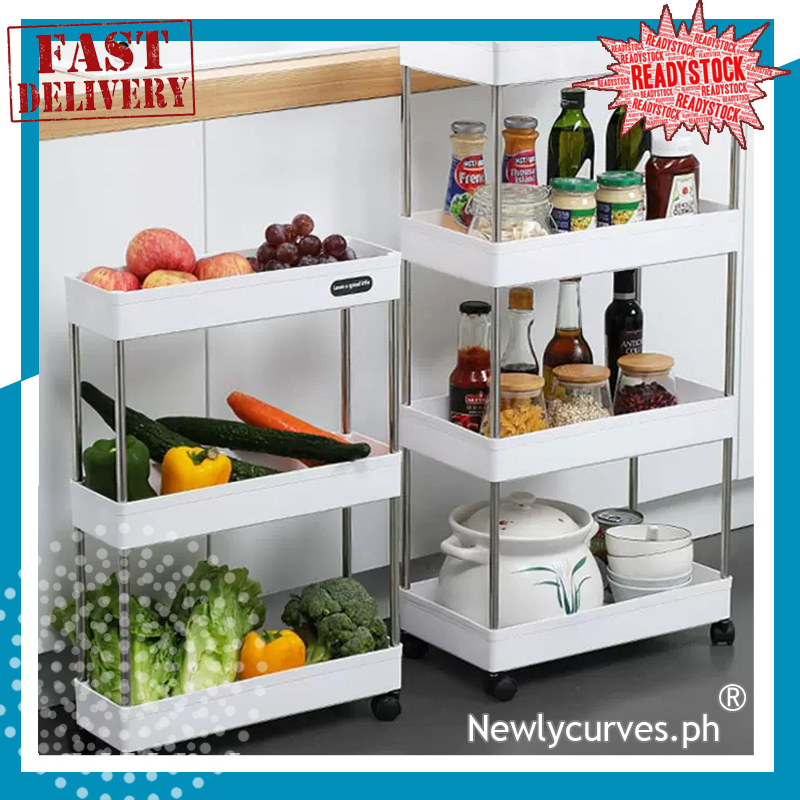 Rolling Trolley Moving Rack Slim Gap Kitchen Storage Shelf 4 Layer ...