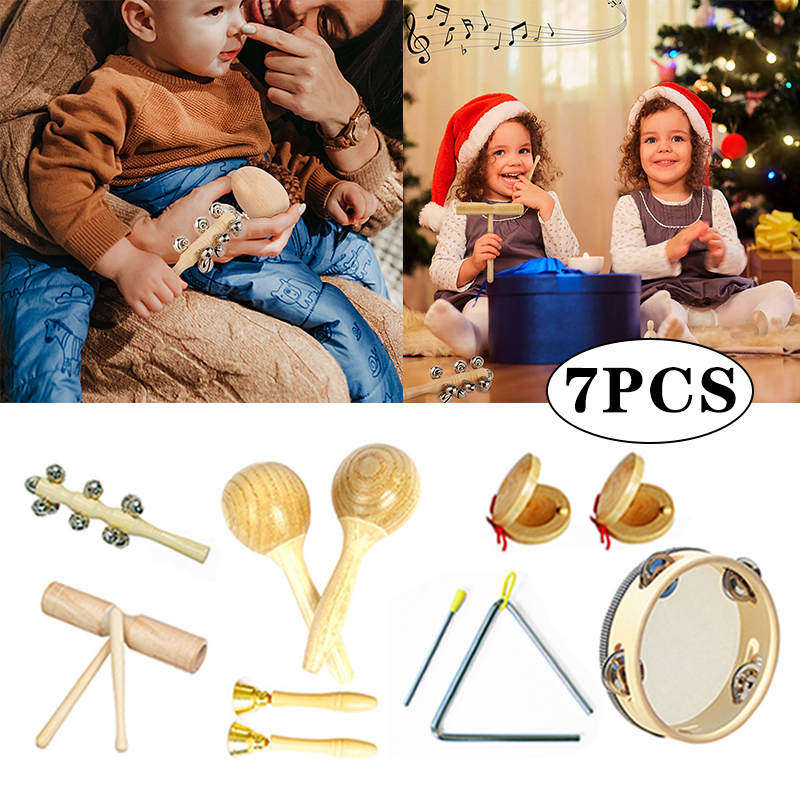 7 in 1 Wooden Percussion Instruments, Kids Preschool Educational ...