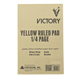 Victory Yellow Ruled Pad 1/4 quiz pads (by 5's and 10's pads) | Shopee ...