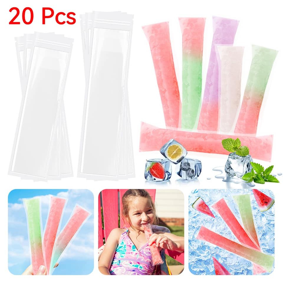 20PCS Bpa Free Freezer Tubes with Zip Seals Disposable Ice Popsicle ...