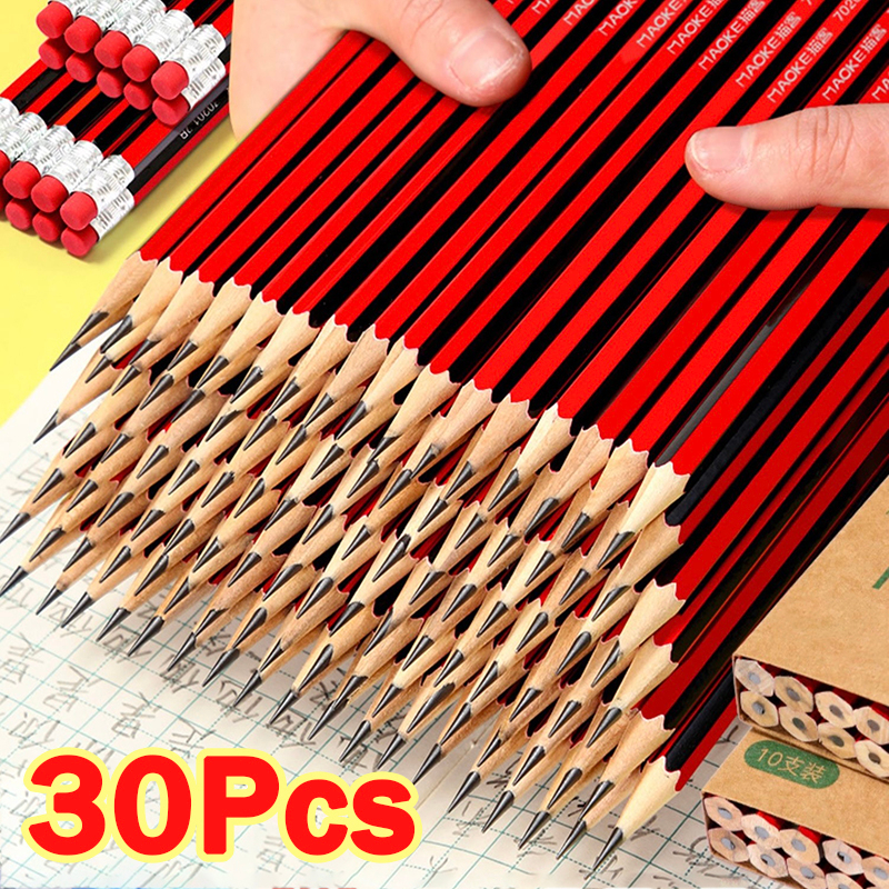 30Pcs HB Pencil Log Lead-Free Non-Toxic Standard Writing With Eraser ...