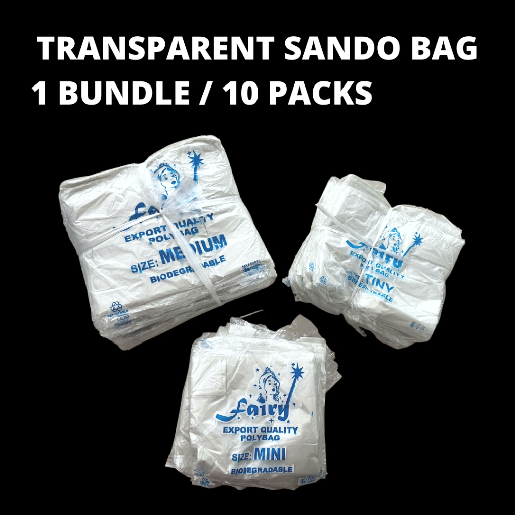 (SOLD PER BUNDLE / 10 PACKS) Fairy Transparent Sando Bag Plastic Clear ...
