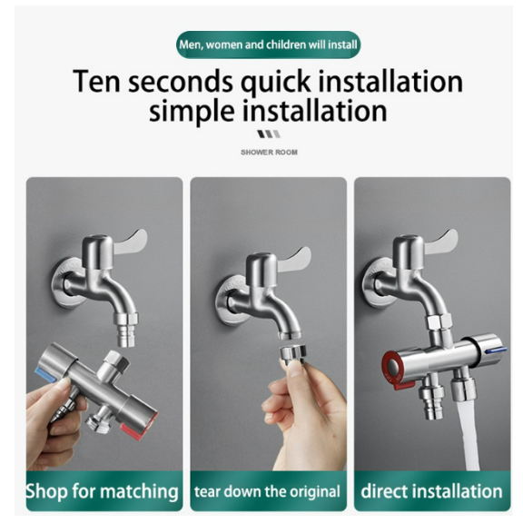 304 Stainless Steel Bathroom angle valve Spout 1 in 2 out hot and cold ...