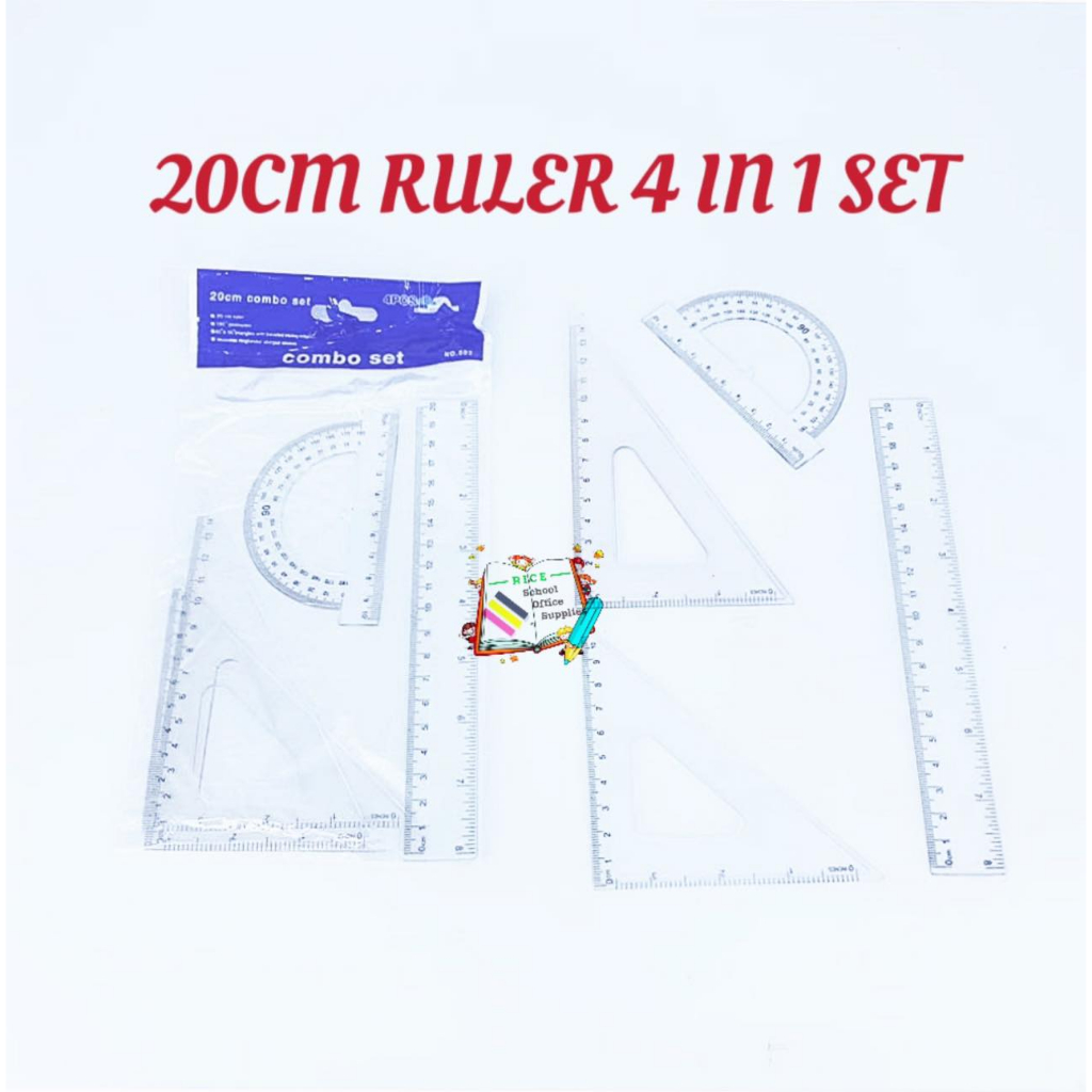 20CM Ruler 4 IN 1 SET Transparent Drawing Set Ruler Student Set ...