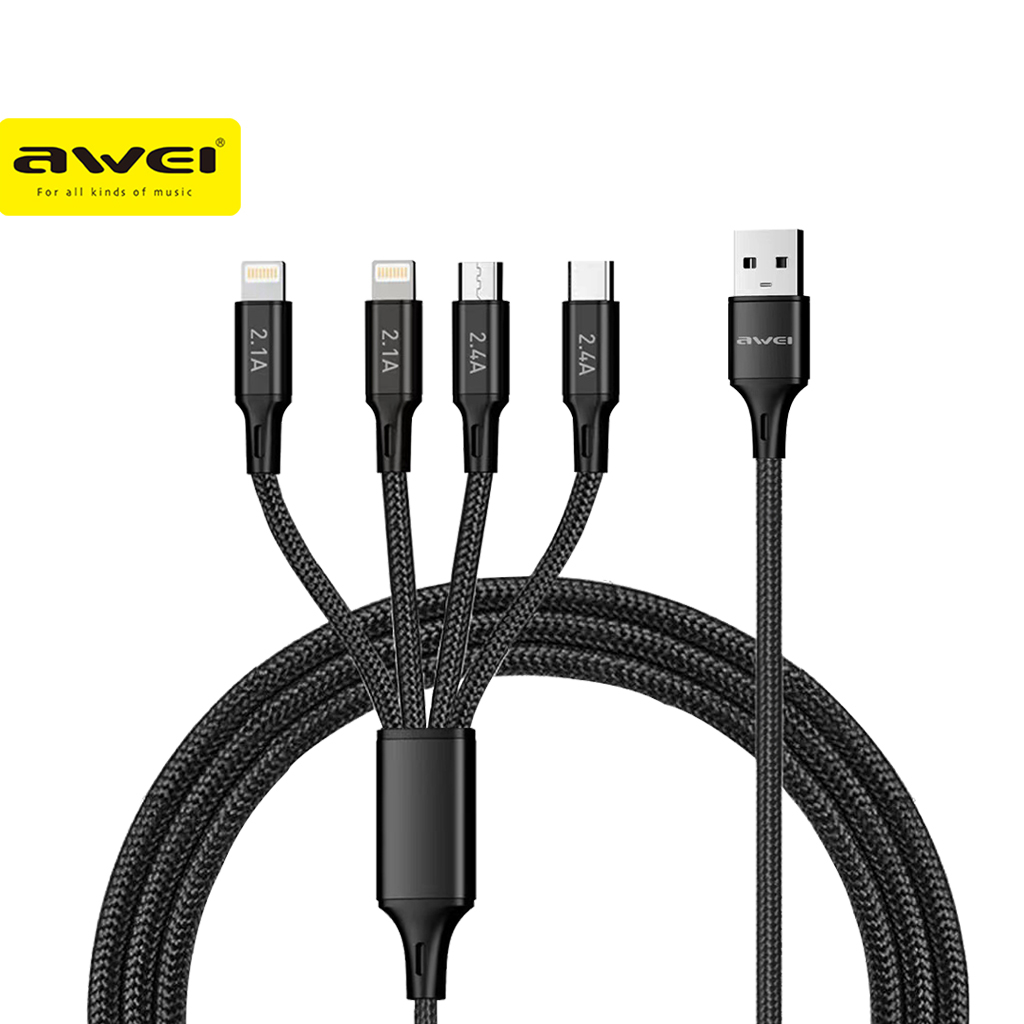 Awei CL-129 1500mm 4 in 1 Fast Charge Micro USB Type-C Lightt-ning ...