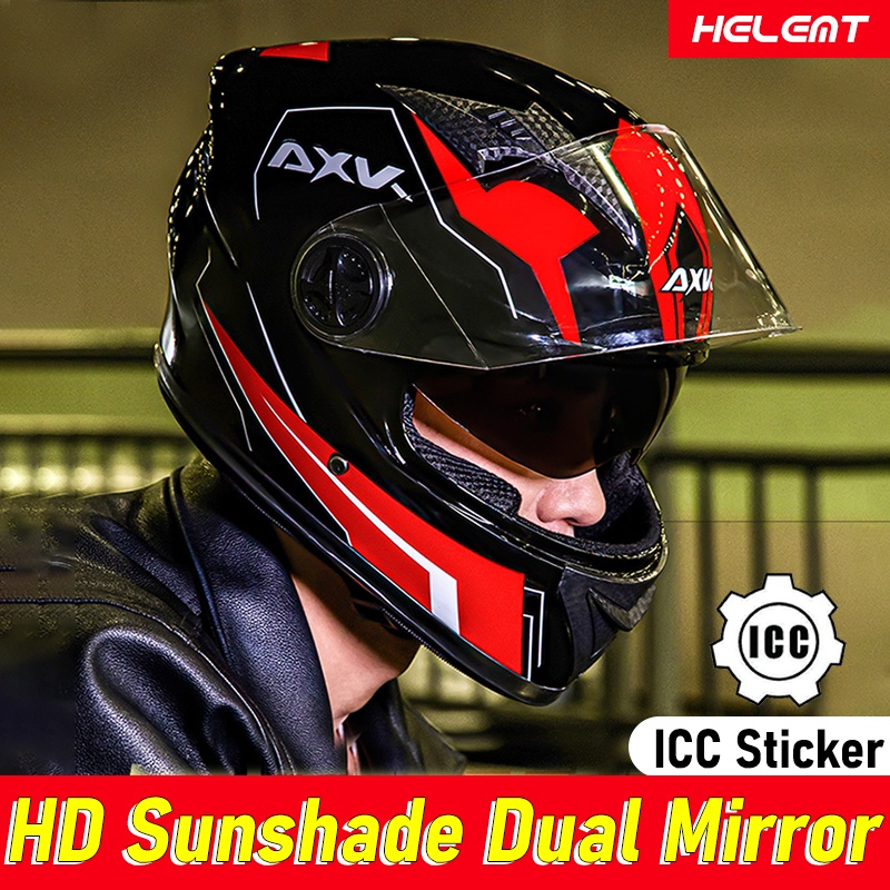 【ICC】AKA 557 Double Miorr Motorcycle Full Face Helmet Wite | Shopee ...