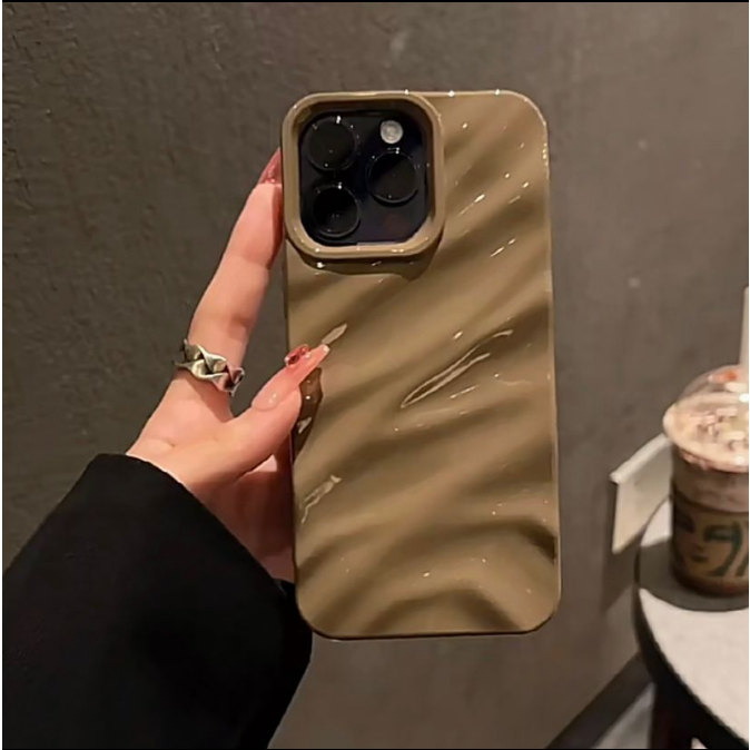 INS Khaki Caramel Pleats TPU IPhone Case For IPhone 15 11 13 12 14 16 ...