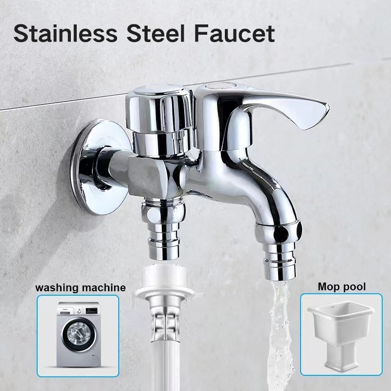 SUS304 Stainless Steel Two Way Faucet Washing Machine Faucet Wall ...