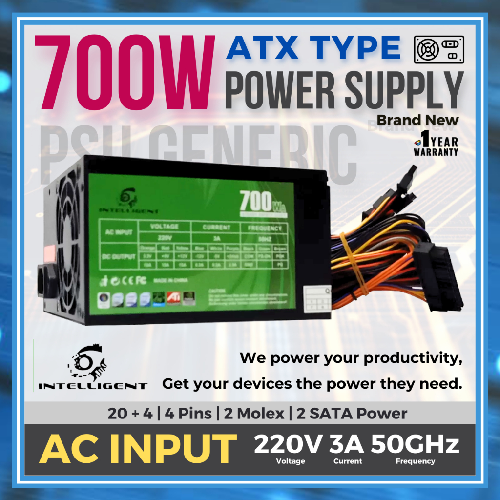 Brand New - 700W PSU (Power Supply Unit) Intelligent Brand ATX 220V 20 ...