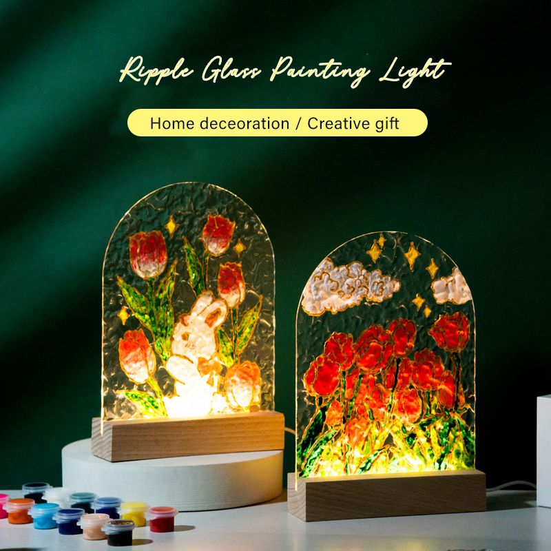 DIY Tulip Night Light Rabbit Ripple Glass LED Night Light DIY Material ...