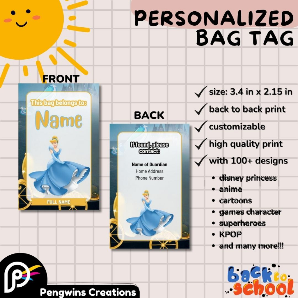 Customized PVC or LAMINATED BAG TAG for Kids (Back to Back Print ...