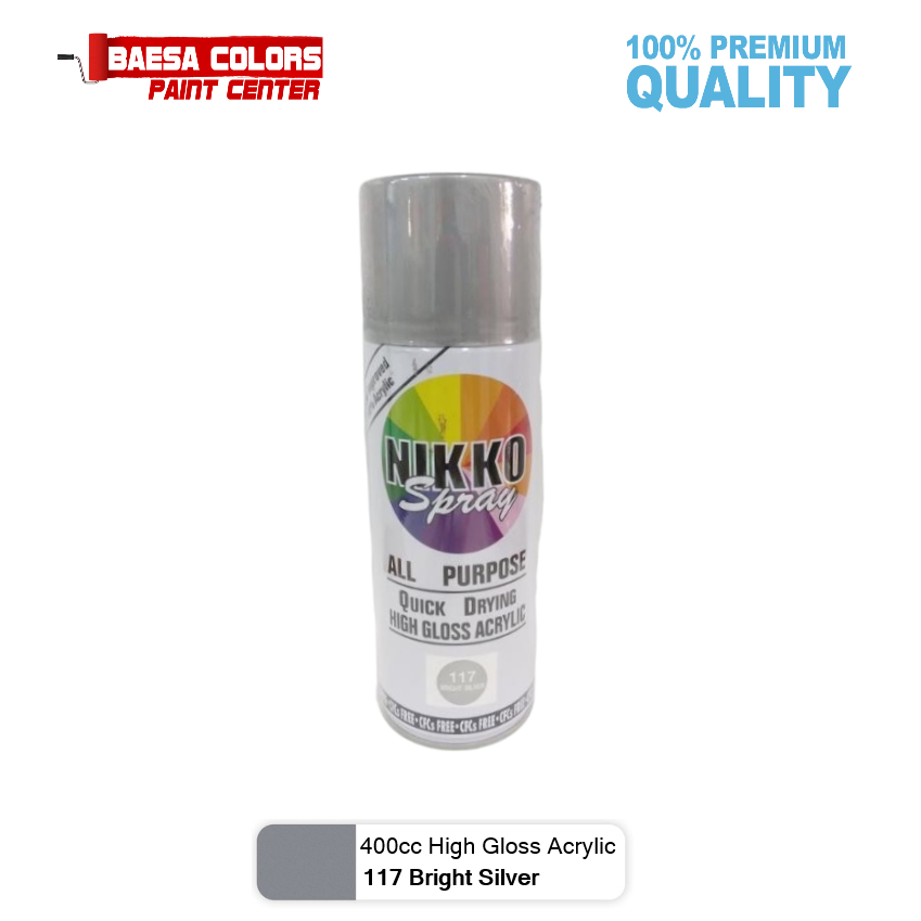 Nikko Spray Paint 117 Bright Silver All Purpose Quick Drying High-Gloss ...
