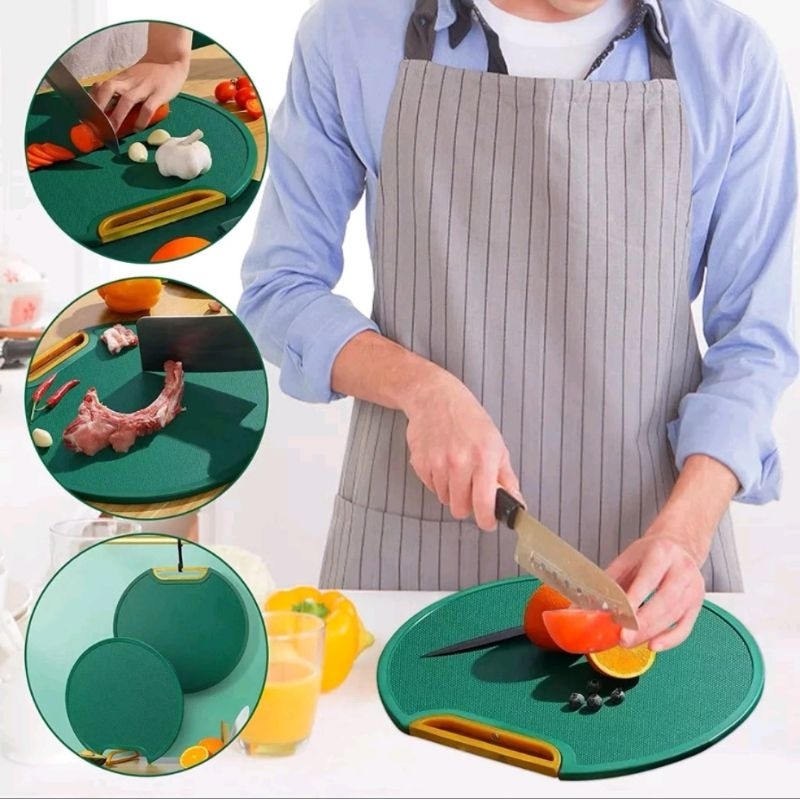 Round Double Sided Rotating Handle Antibacterial Chopping Board ...