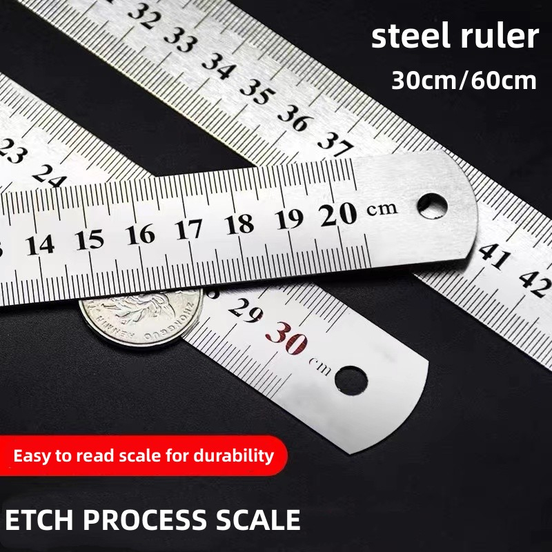 Stainless Steel Measuring Double-sided Scale Ruler 30cm/60cm High ...