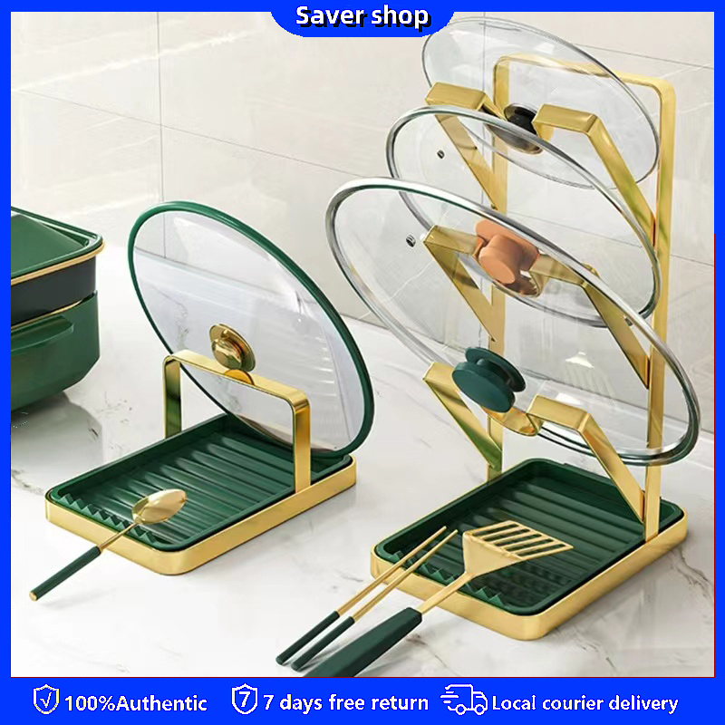 Stainless steel Pan Organizer Pot Rack Lid Holder Cookware Spatula Duty ...
