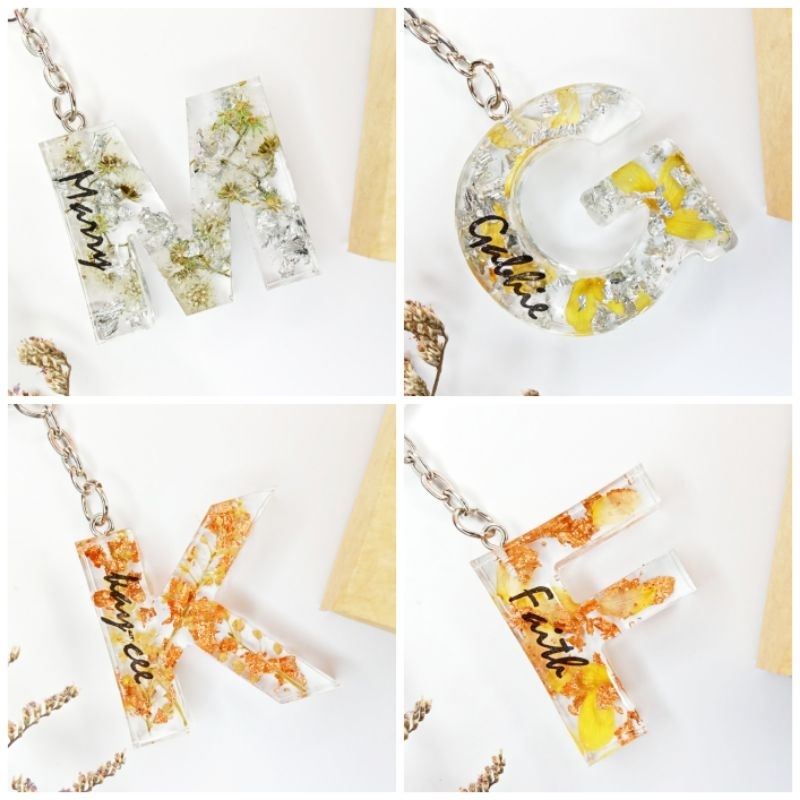 Personalized Letter Keychain/ Rosegold and Silver Flakes design ...