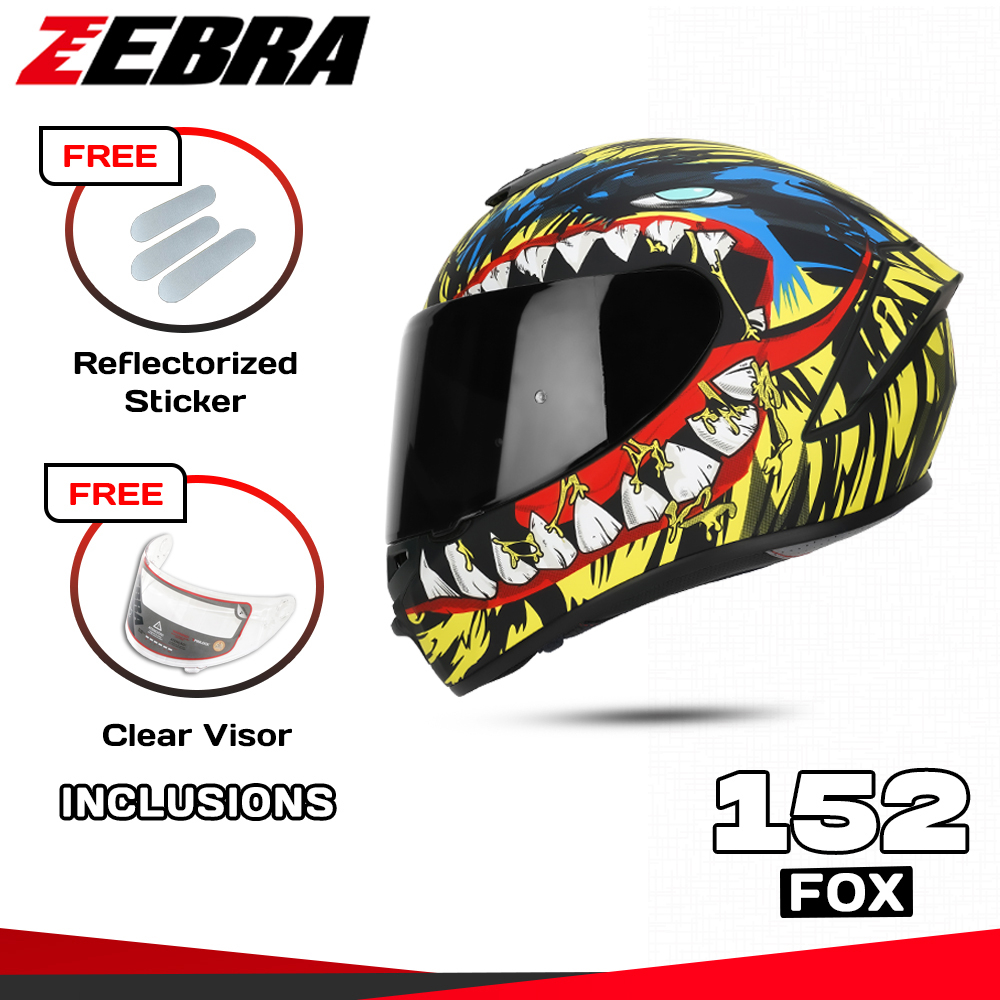 ZEBRA 152 FOX DESIGN FULL FACE HEMET SINGLE VISOR MOTORCYCLE | Shopee ...