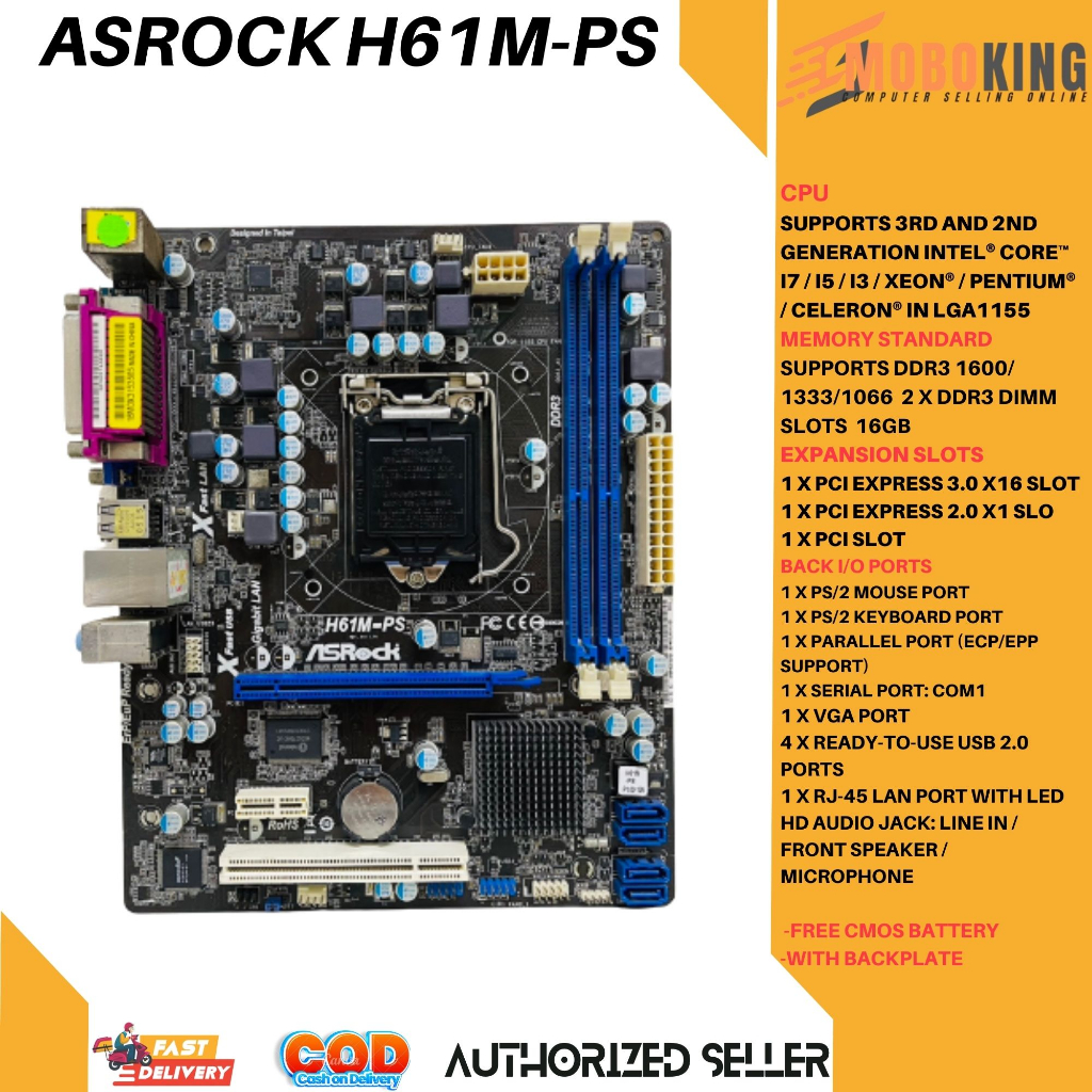 ASROCK H61M-PS 3RD 2ND GEN Motherboard H61 Socket LGA 1155 i3 i5 i7 DDR3 16GB USED | MoBoKing ...